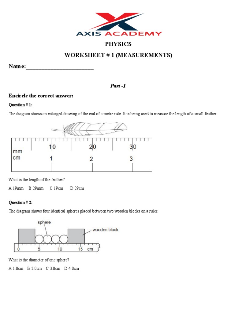Physics Worksheet # 1 (Measurements) Name | PDF | Length | Metrology