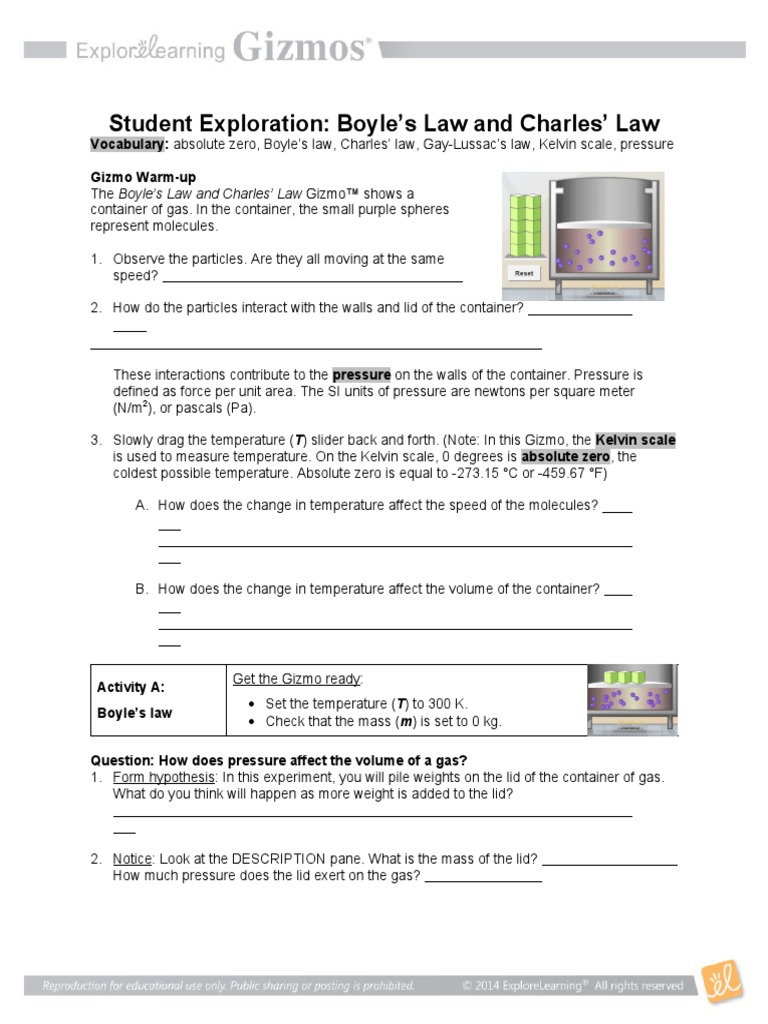Student Exploration: Boyle's Law and Charles' Law | PDF | Gases ...