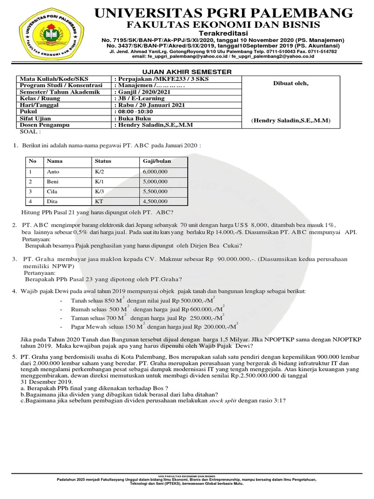 SOAL UAS Perpajakan 3C | PDF