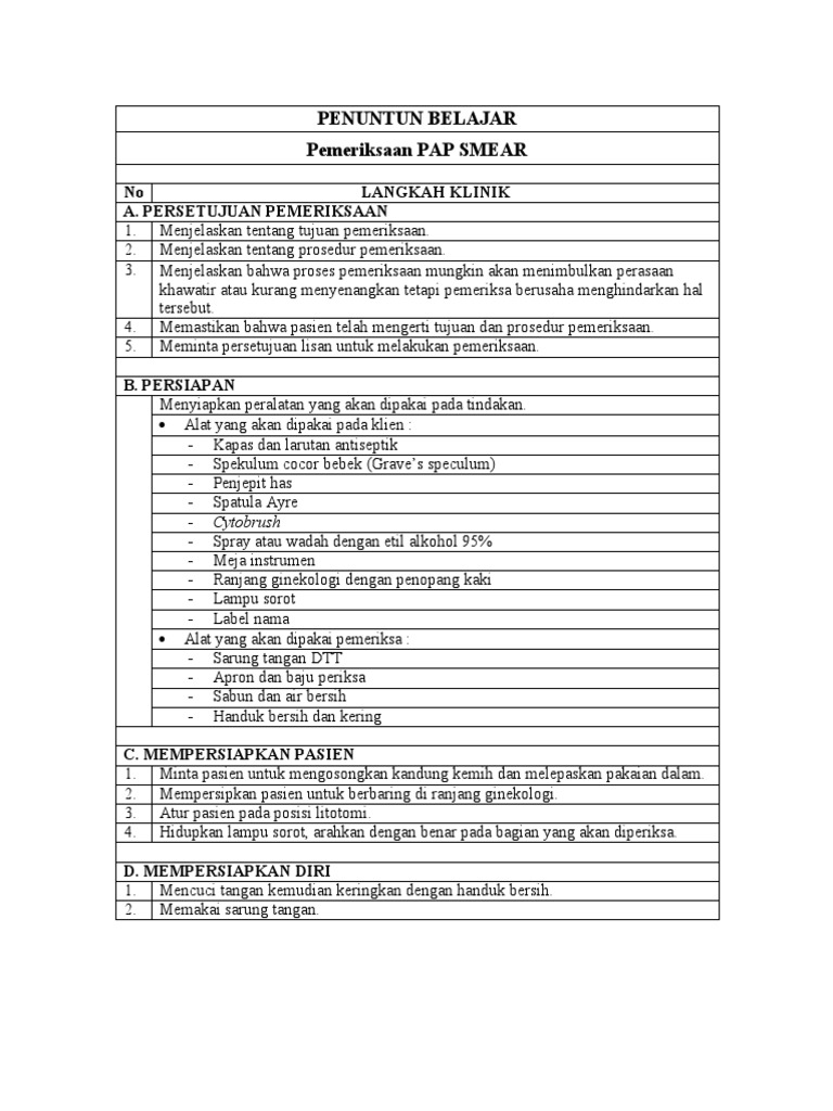 Checklist PAP SMEAR | PDF