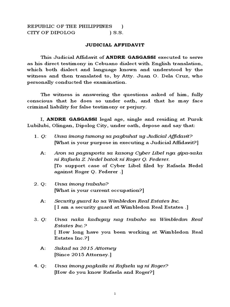 Sample Cyber Libel Case | PDF | Affidavit | Document