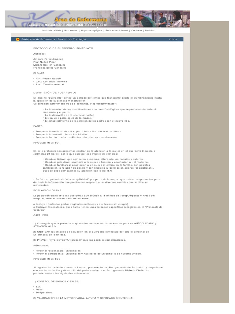 Protocolo de Puerperio Inmediato | PDF | Periodo posparto | Parto