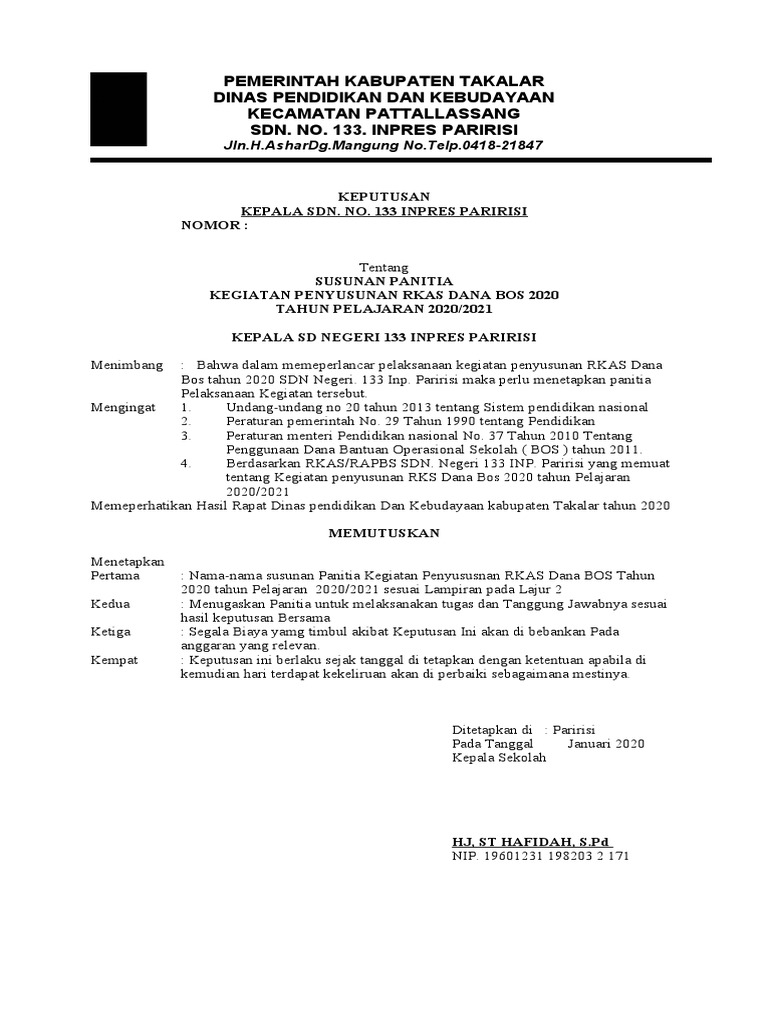 SK Penyusunan RKAS | PDF