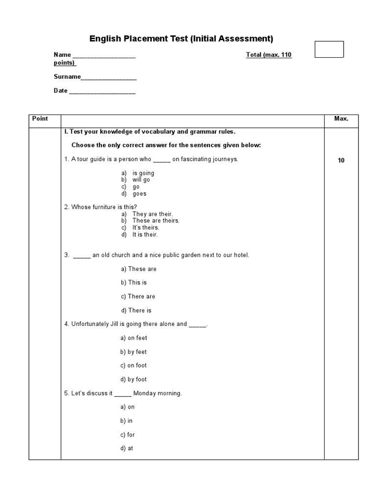 English Initial Assessment | PDF