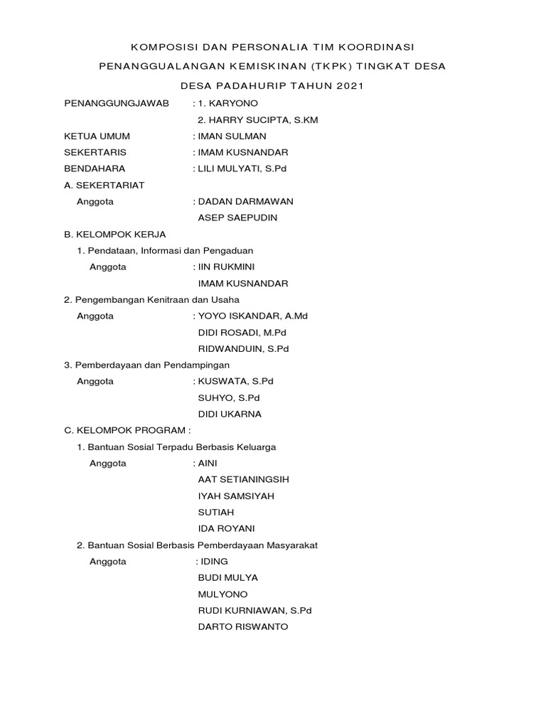Komposisi Dan Personalia Tim Koordinasi PDH | PDF