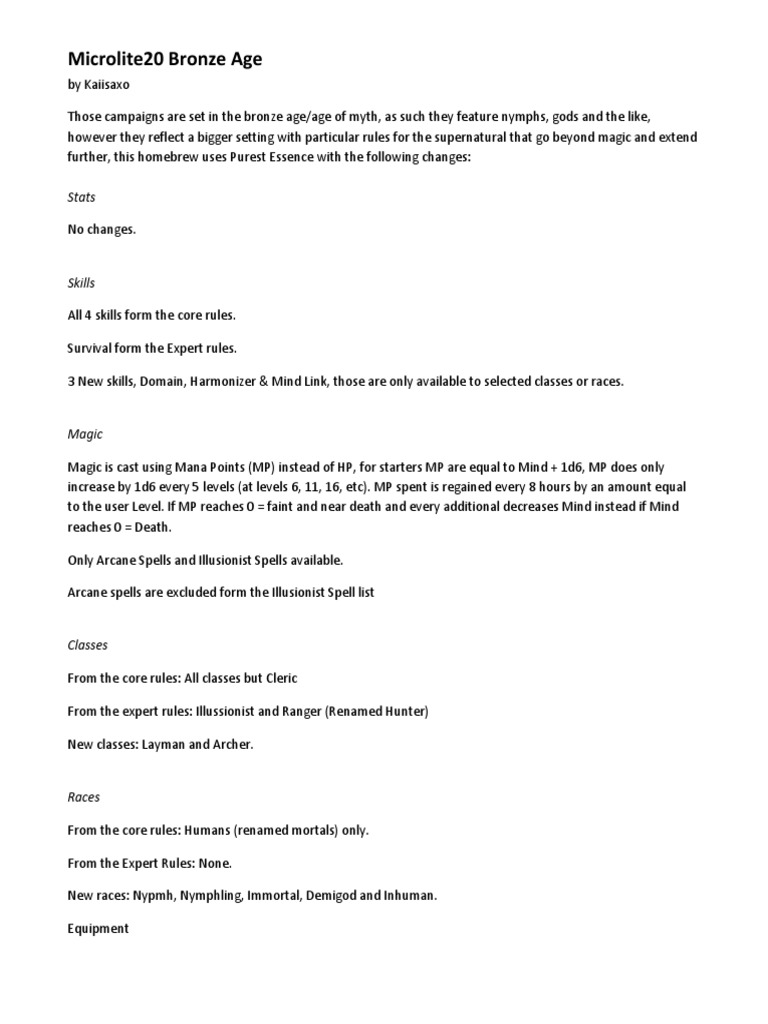 Microlite20 Bronze Age: Stats | Download Free PDF | Role Playing Games ...