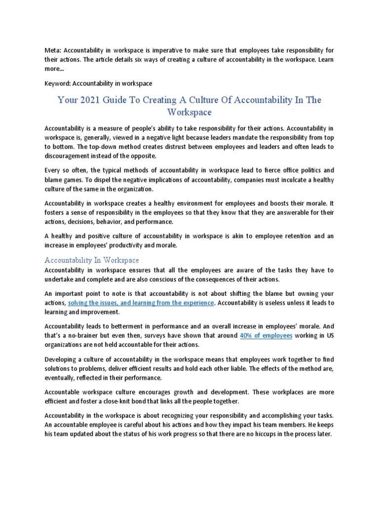 2021 Guide To Creating A Culture of Accountability in The Workplace ...