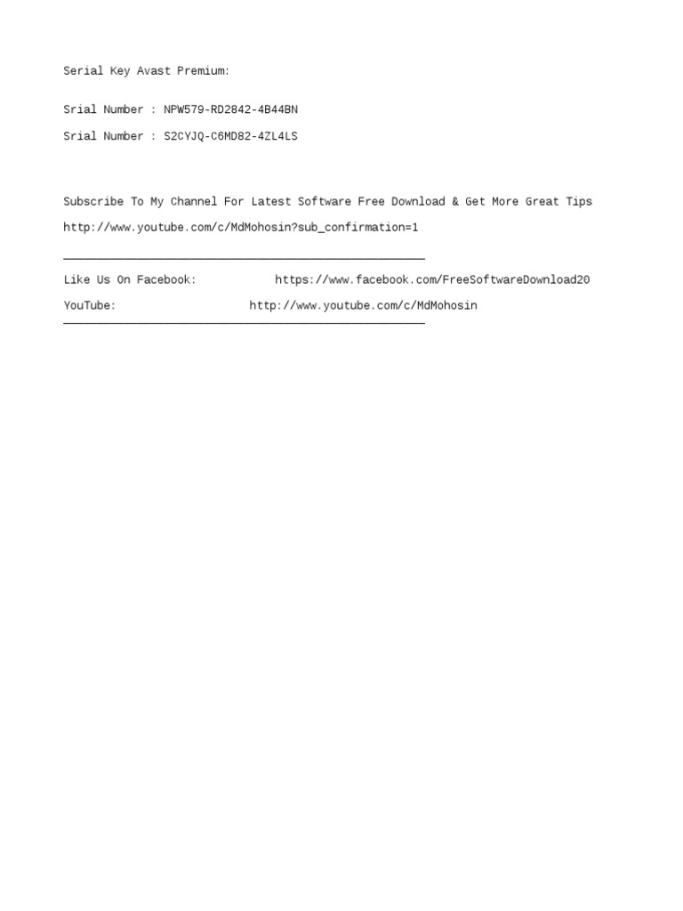 Avast Premium Security Serial Key | PDF