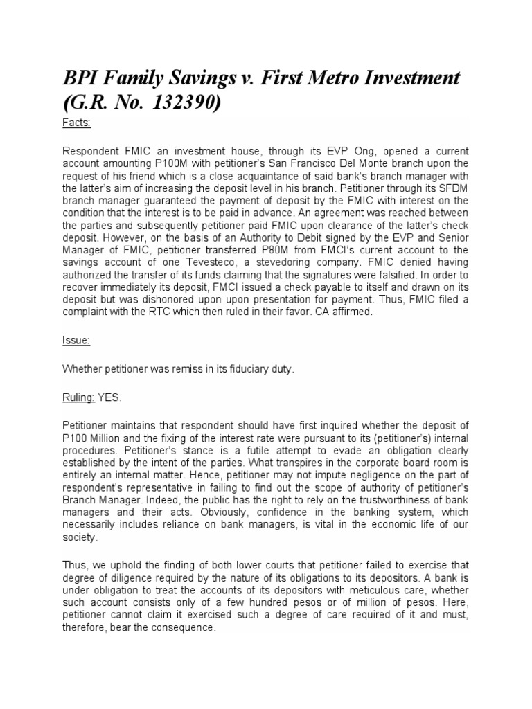 BPI Family Savings Account Liability Case | PDF | Deposit Account | Banks