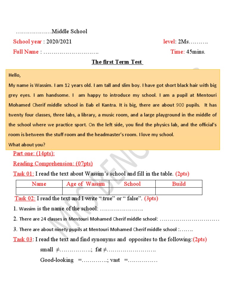 1.2ms Test by Mrs - Benghalia.c | PDF | Learning | Human Communication
