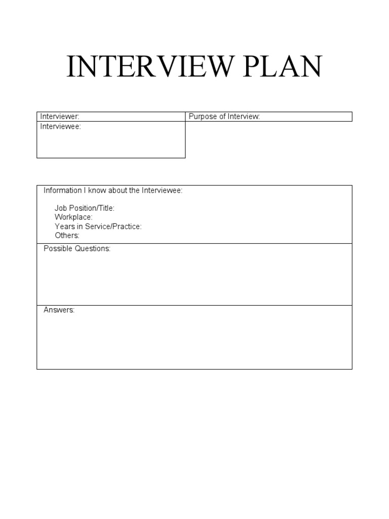 Interview Plan: Interviewer: Purpose of Interview: Interviewee | PDF ...