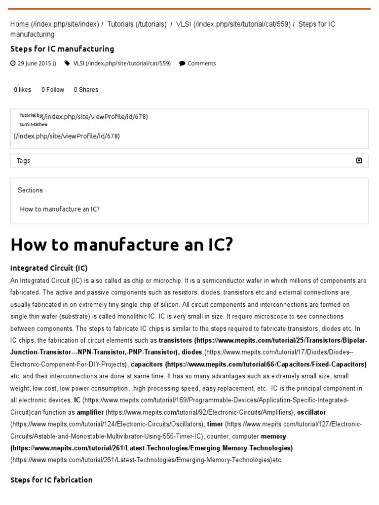 Steps For IC Manufacturing - VLSI Tutorials - Mepits | PDF | Integrated ...