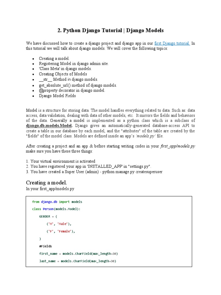 Python Django Tutorial - Django Models: Creating A Model | PDF | Method ...