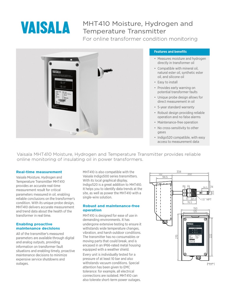MHT410 Moisture, Hydrogen and Temperature Transmitter: For Online ...