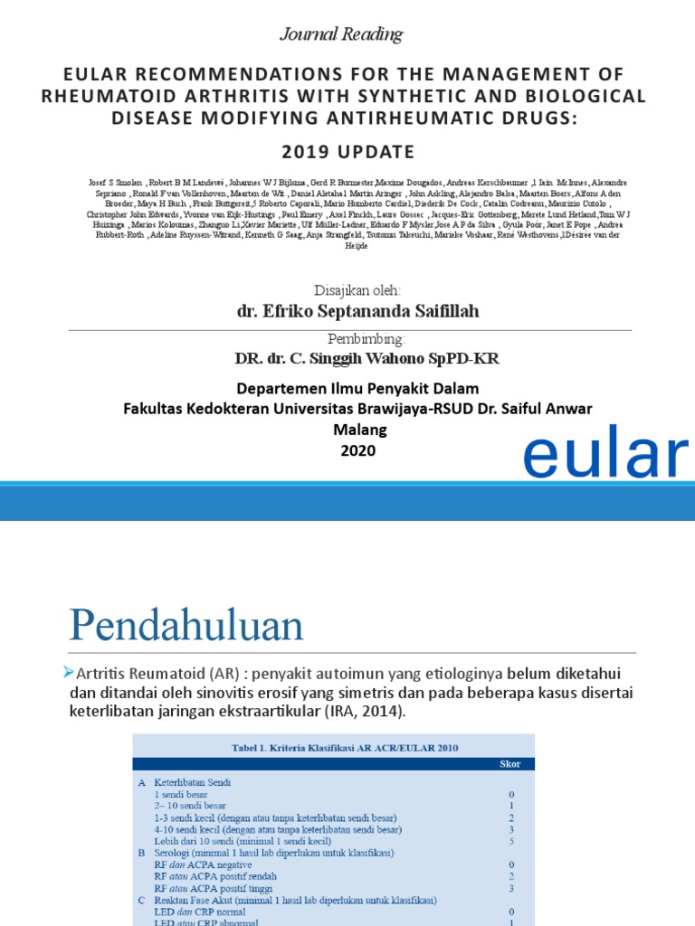JR - EULAR Recommendation RA 2019 | PDF | Rheumatoid Arthritis | Drugs
