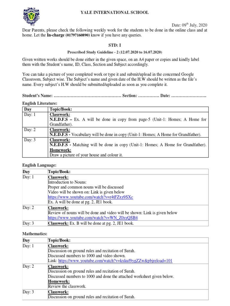 Yale International School: Prescribed Study Guideline - 2 (12.07.2020 ...