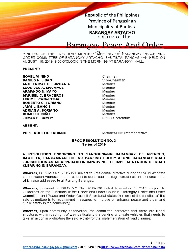 Bpoc Resolution No. 3 Series of 2019 Road Clearing | PDF | Government | Policy
