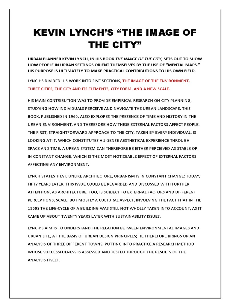 Kevin Lynch's "The Image of the City | PDF | Perception | Urban Design