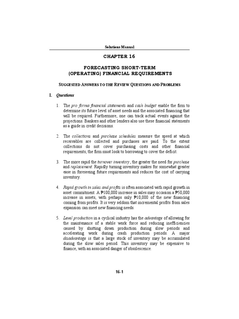 Forecasting Short-Term (Operating) Financial Requirements: S A R Q P I ...