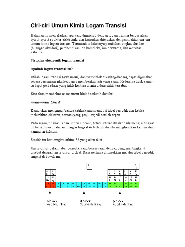 Ciri Kimia Logam Transisi | PDF | Ilmu Sosial