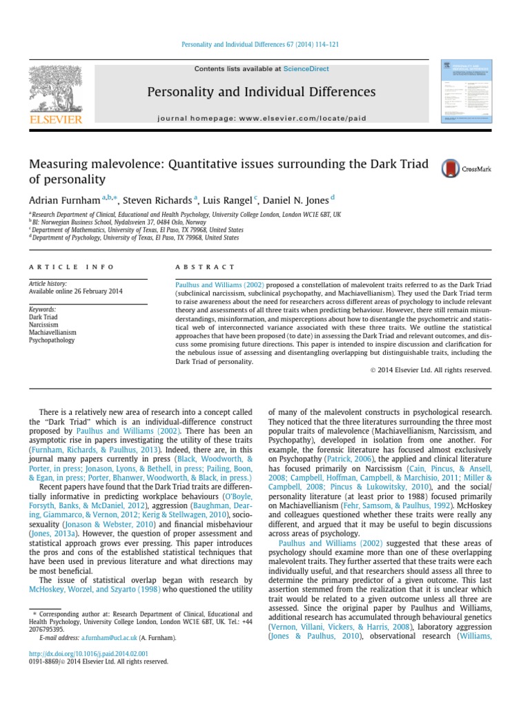 Measuring Malevolence | PDF | Dark Triad | Psychopathy