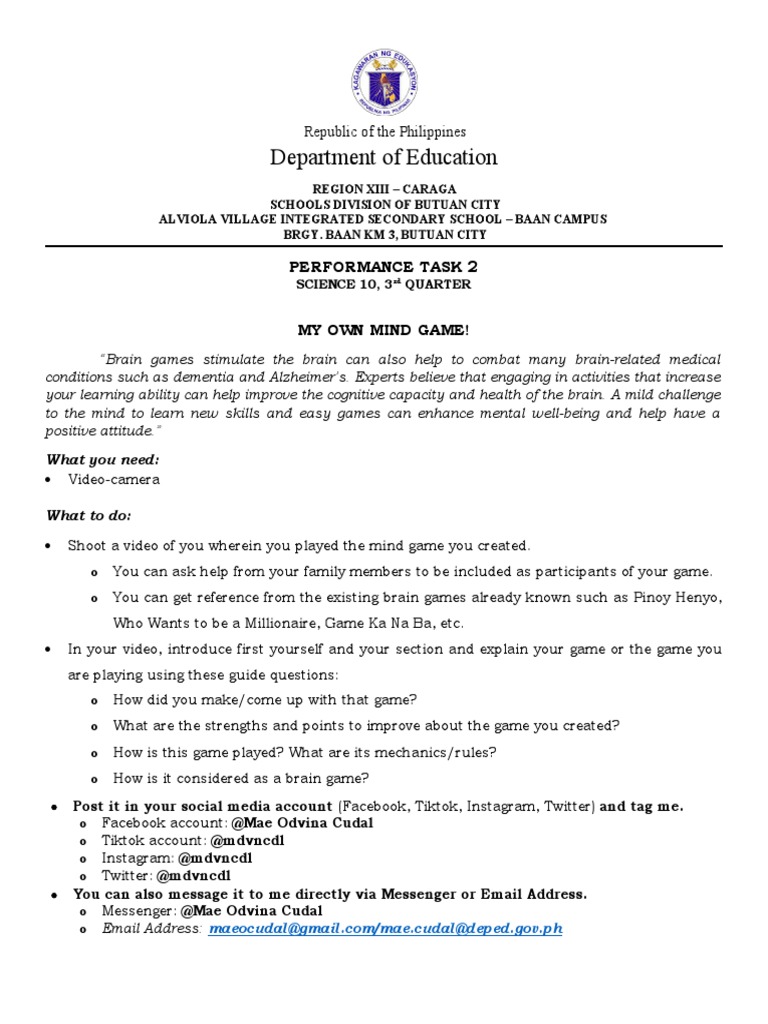 Performance Task 2 Science Q3 Grade 10 | Download Free PDF | Dementia ...