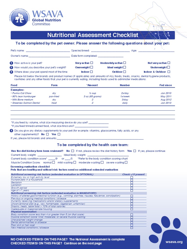 Nutritional Assessment Checklist | Download Free PDF | Calorie | Diet ...