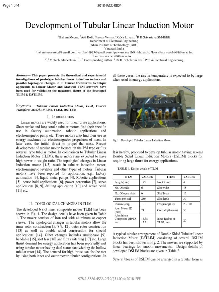 Development of Tubular Linear Induction Motor | PDF | Electromagnetic Induction | Electric Motor