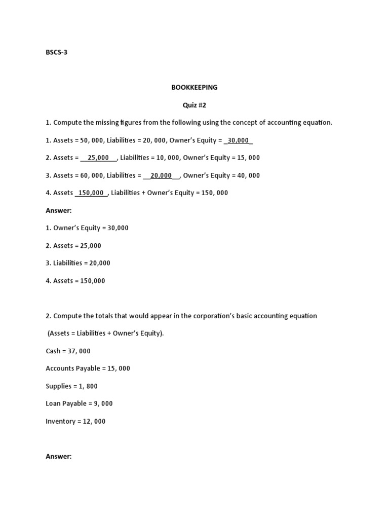 Quiz 2 Bookkeeping-1 | PDF | Debits And Credits | Equity (Finance)