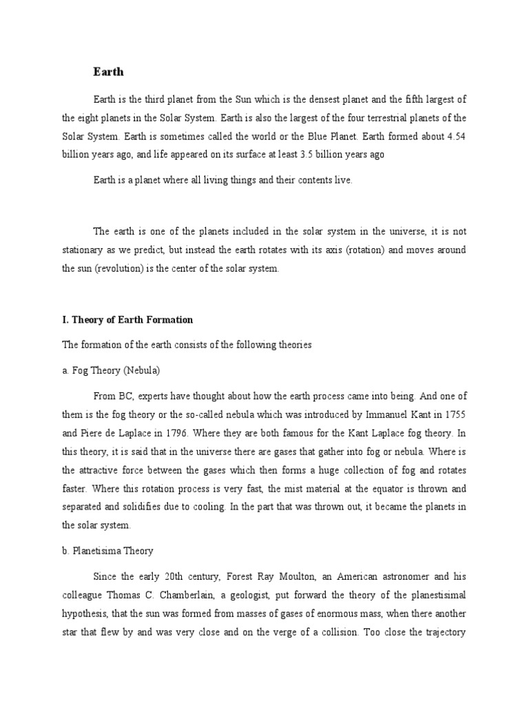 Theories of Earth's Formation Explained | PDF