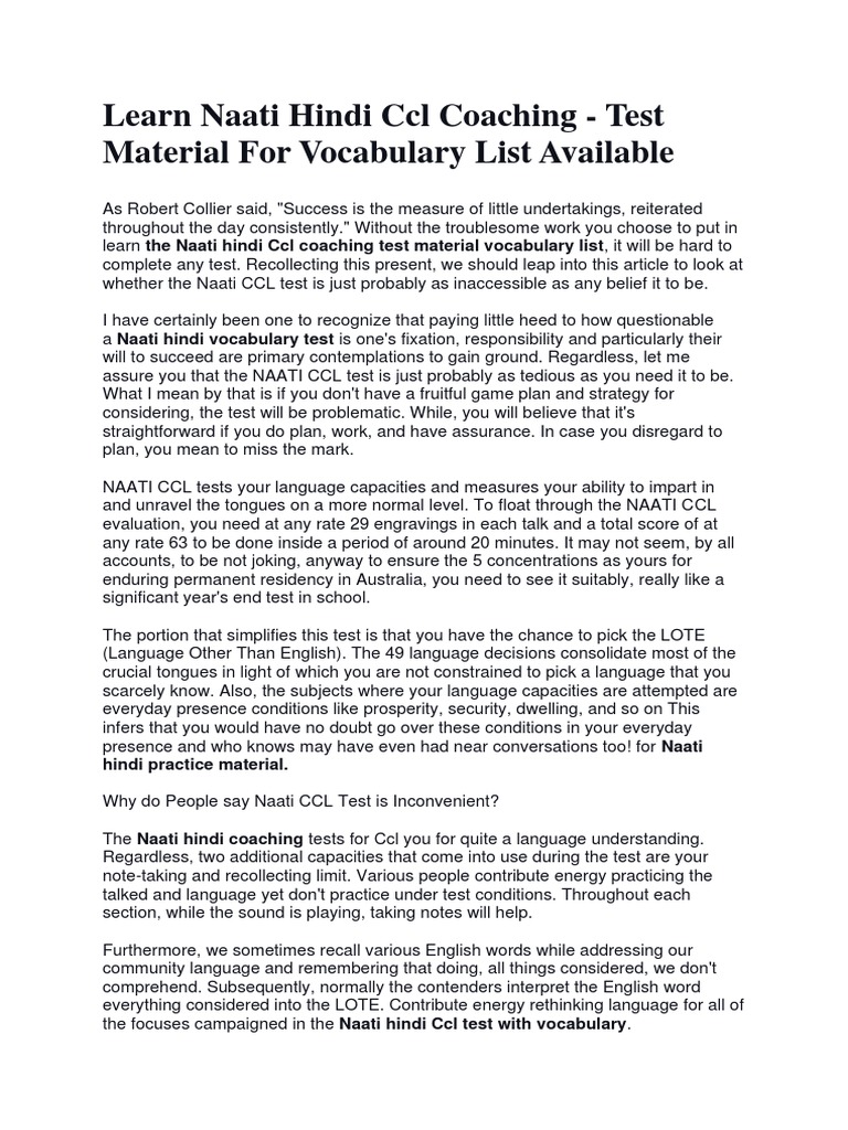 The Best Coaching For Naati Hindi Vocabulary Exam Format List For CCL ...
