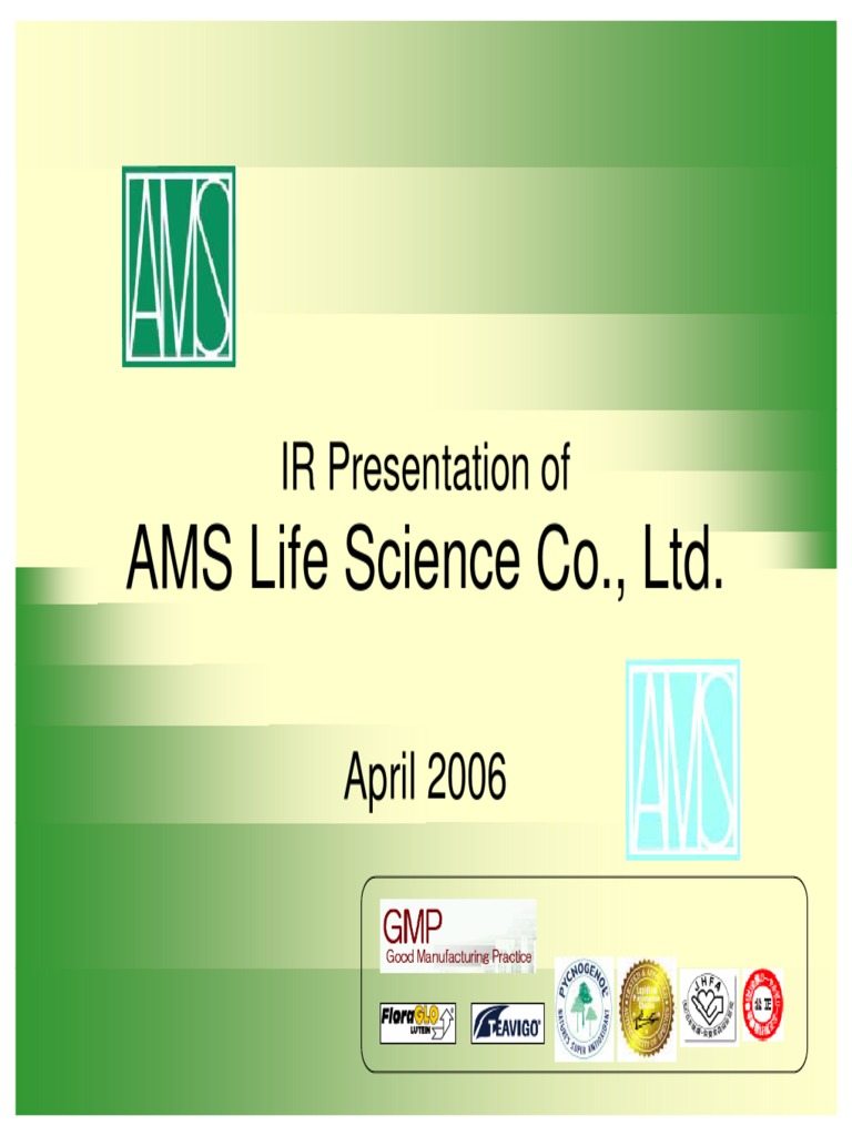 AMS Life Science Co., LTD.: IR Presentation of | PDF | Dietary ...