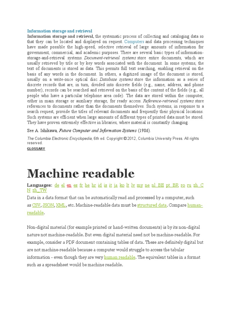 Machine Readable: Information Storage and Retrieval | PDF | Relational ...