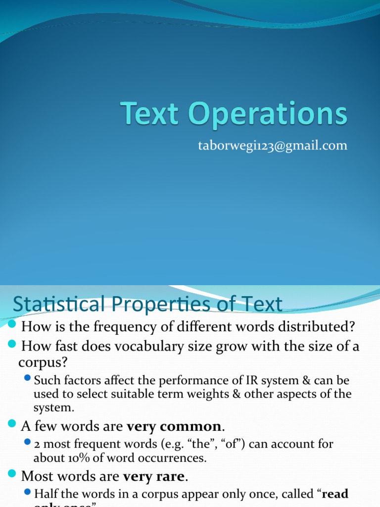 2 - Text Operation | PDF | Search Engine Indexing | Morphology ...