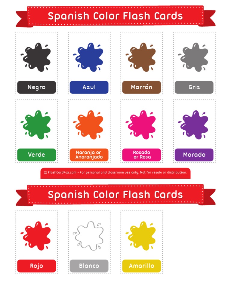 Spanish Color Flash Cards 2x3 | PDF