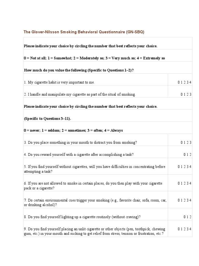 The Glover-Nilsson Smoking Behavioral Questionnaire (GN-SBQ) | PDF