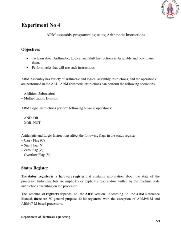 Lab No. 04 ARM Assembly Programming Using Arithmetic Instructions | PDF | Arm Architecture ...