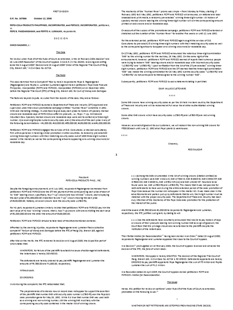 Pepsi 349 | PDF | Precedent | Complaint