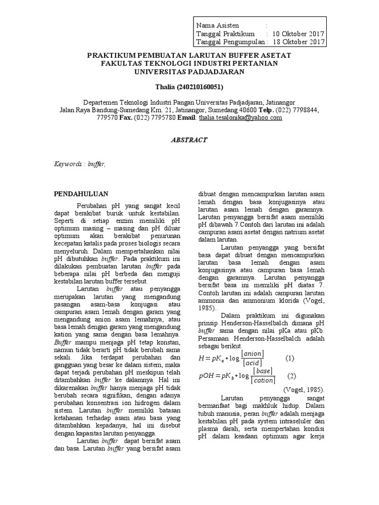 Pembuatan Larutan Buffer Asetat | PDF