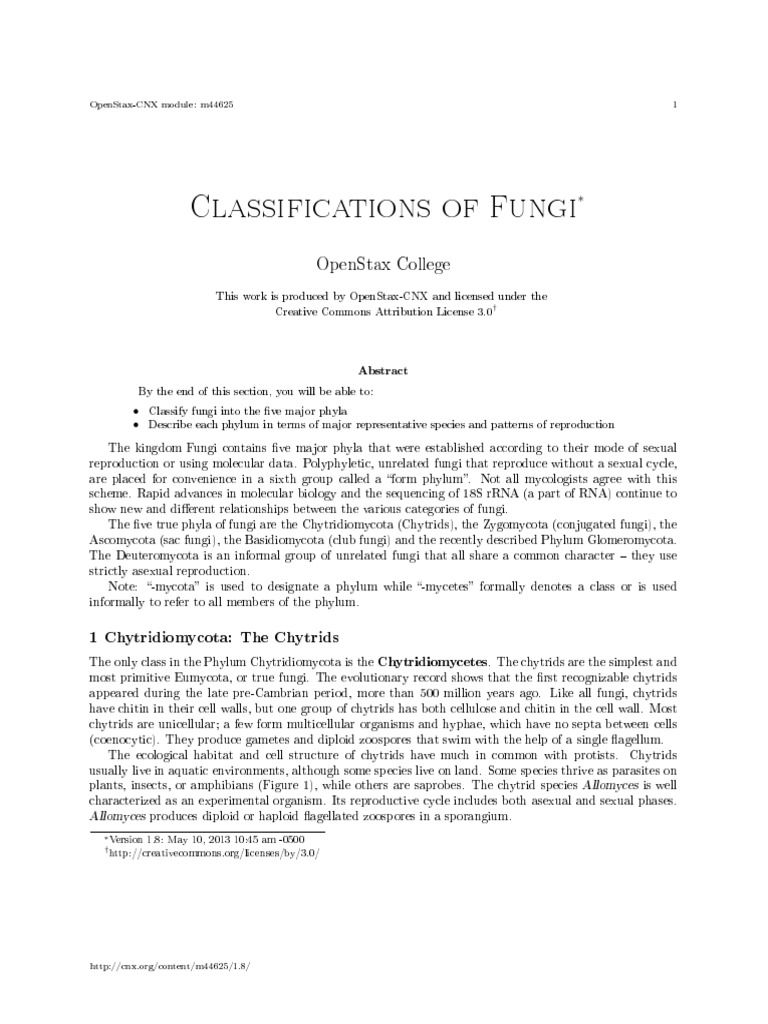 Classifying Fungi into Five Major Phyla | PDF | Fungus | Sexual ...