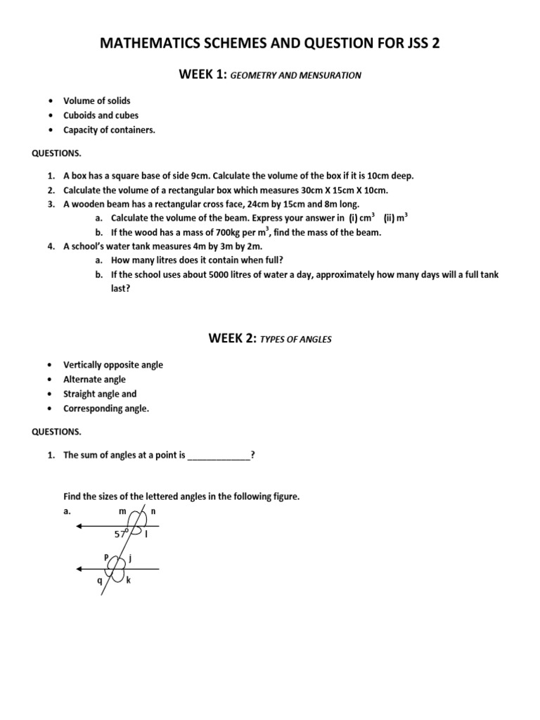Mathematics Schemes and Question For Jss 2: Week 1 | PDF | Hammer | Drill