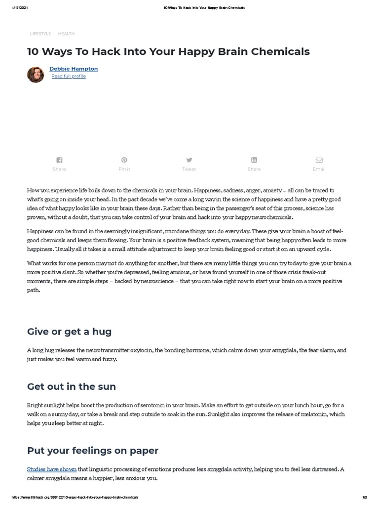 10 Ways To Hack Into Your Happy Brain Chemicals | Download Free PDF ...
