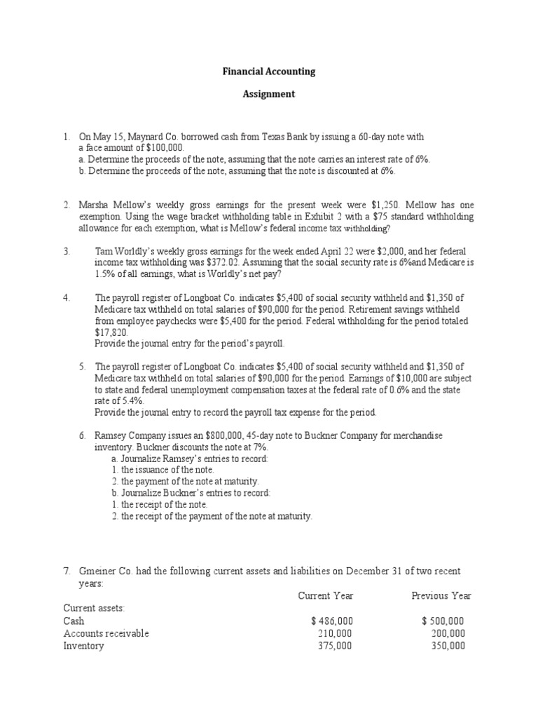 Financial Accounting Assignment: Withholding? | PDF | Payroll ...
