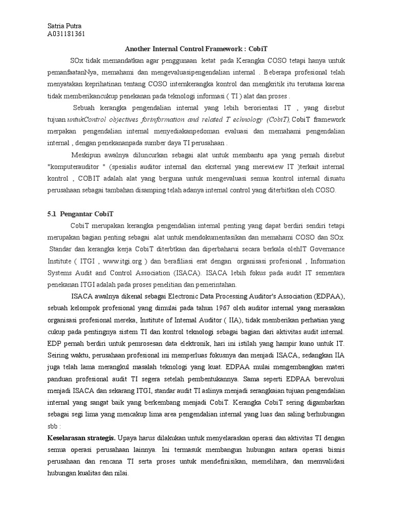 Internal Control Framework CobiT | PDF