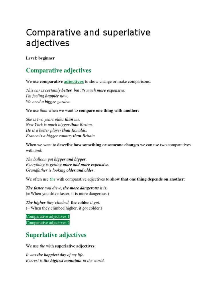 Comparative and Superlative Adjectives | PDF | Adjective | Preposition ...