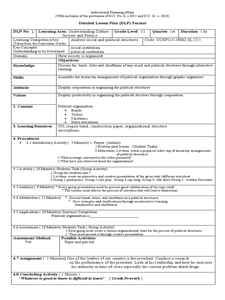 UCSP1112HSO-IIj-23 Nole Layon DLP No.1 | PDF | Learning | Teachers