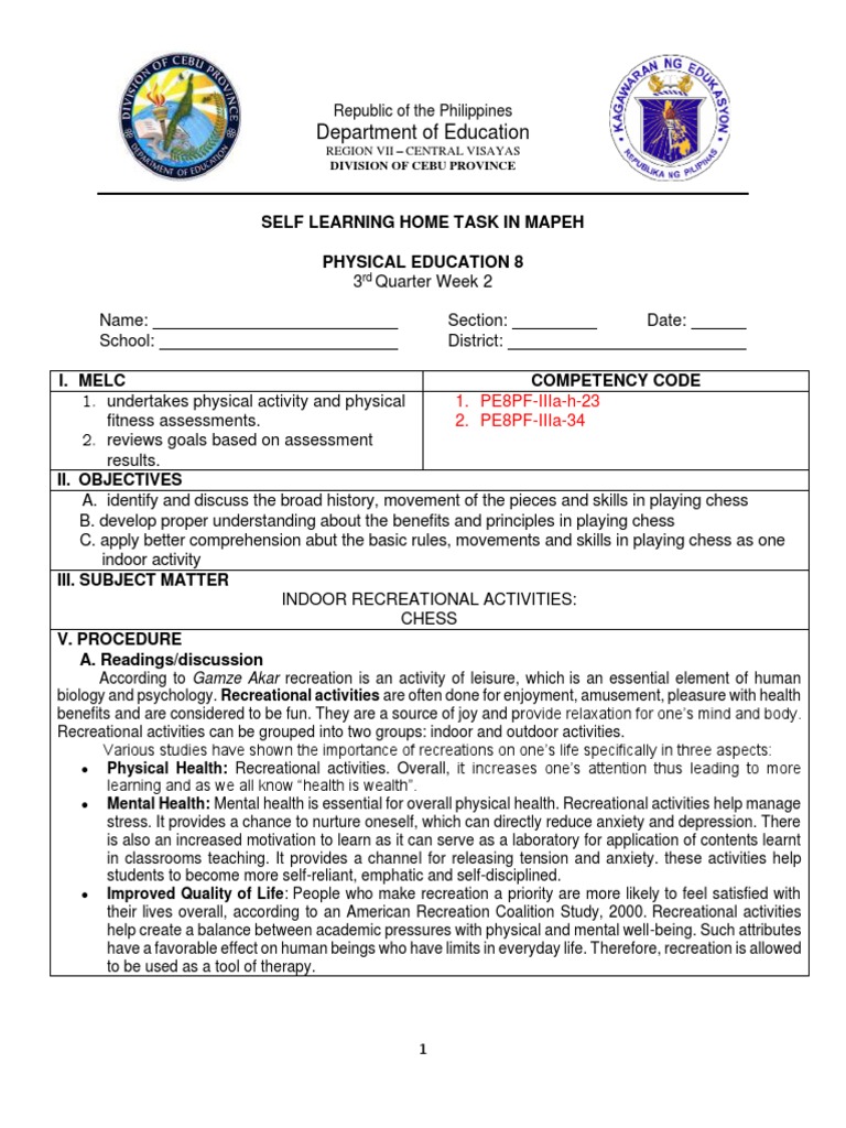 Department of Education: Self Learning Home Task in Mapeh Physical ...