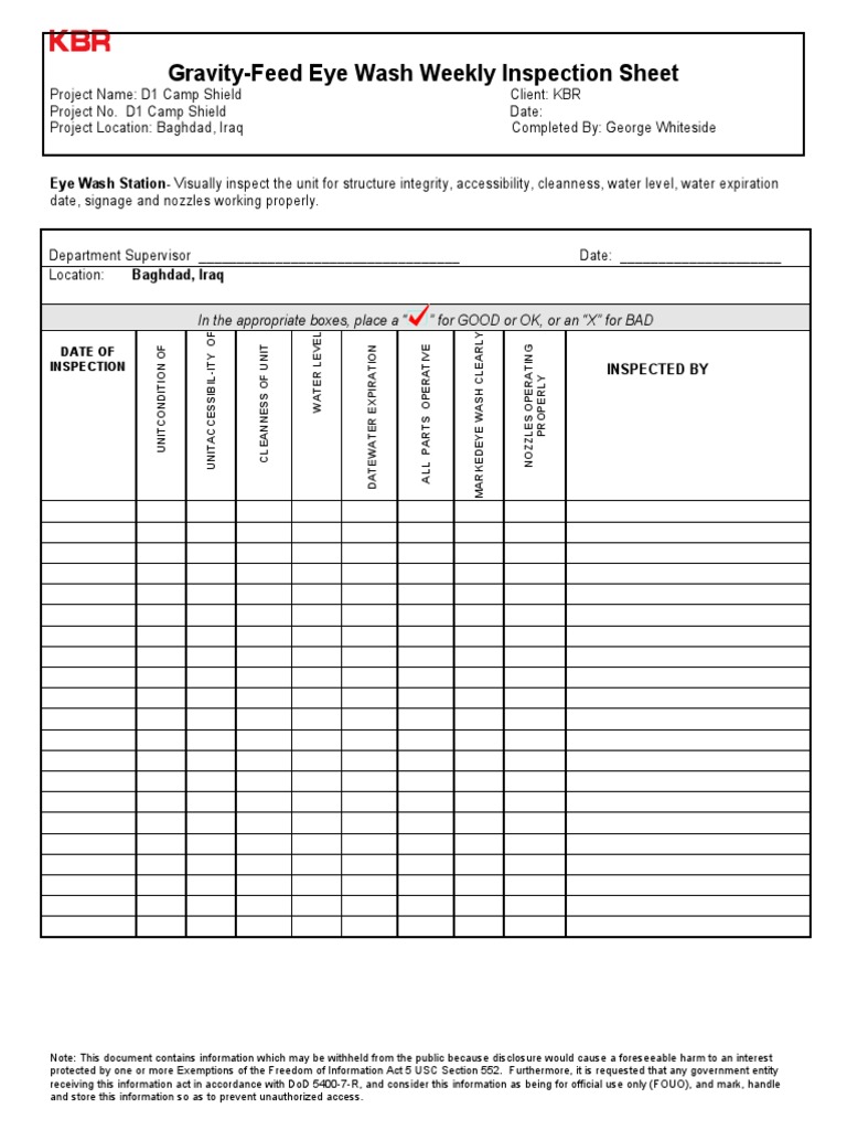Weekly Eyewash Inspection Report | PDF | National Security | Government