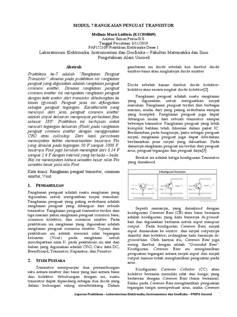 Modul 7 Rangkaian Penguat Transistor Melli | PDF | Komputer