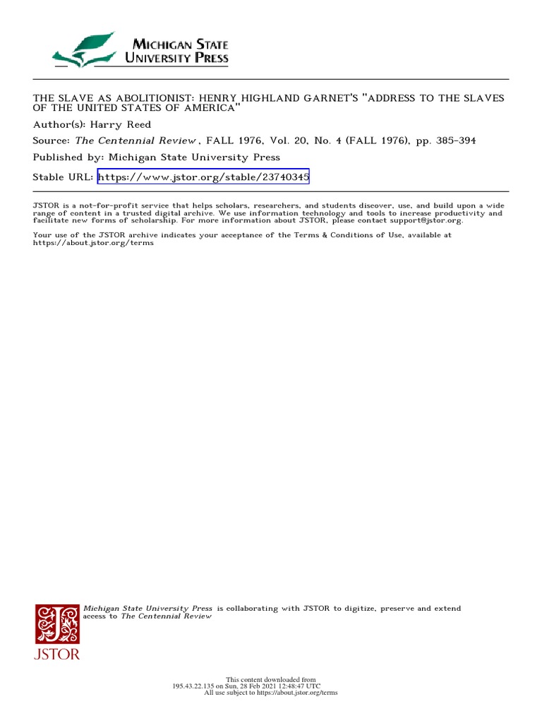 Henry Highland Garnet | PDF | Abolitionism In The United States ...